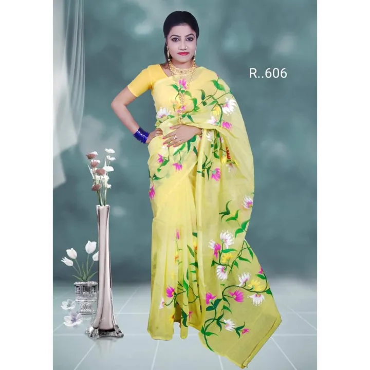 Exclusive Designer Hand Print Resom silk Saree / Resom suti Saree Super ...