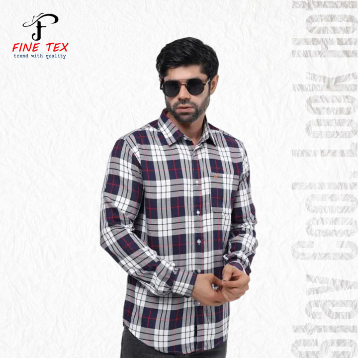 Premium Quality Navy Blue Color Full Sleeve Cotton Casual Check Shirt ...