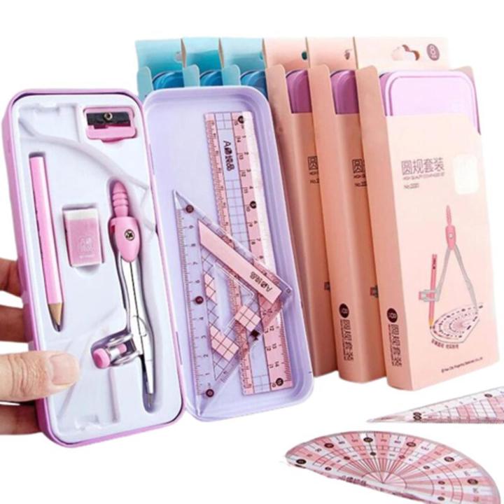 8pcs/set Iron Packaging Compasses Ruler Kawaii Stationery Set Math ...