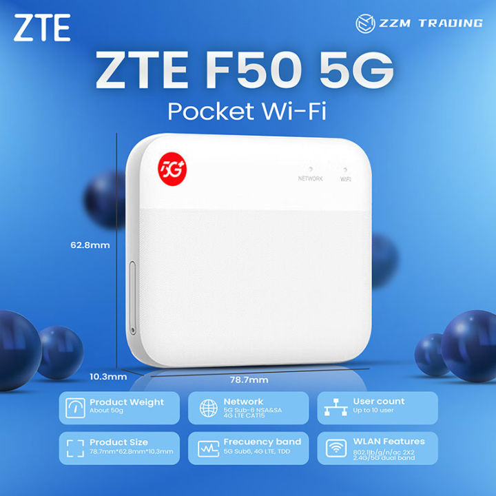 ZTE F50 5G Pocket Ufi 5G Wireless WIFI Routers Sub-6 SA/NSA N1/5/8/28 ...