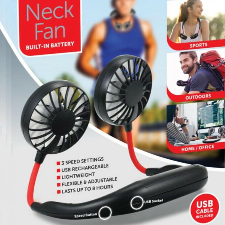 Neck Fan Portable Rechargeable AC/DC With USB - 3 Speed - Black White ...