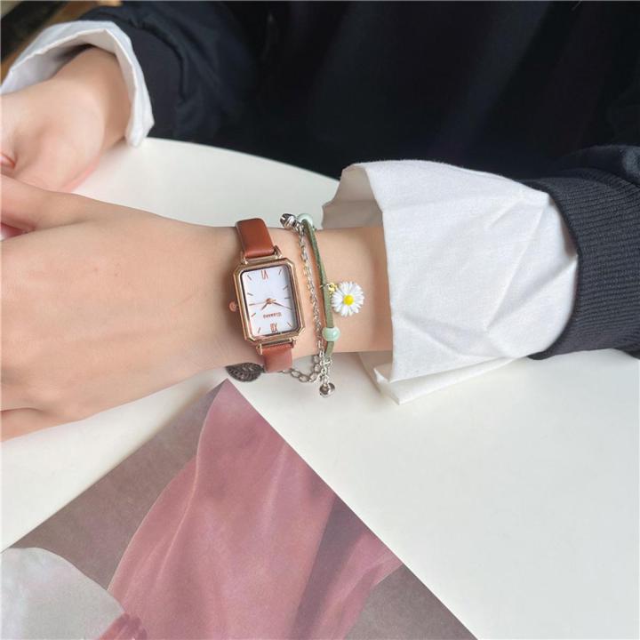 Rectangular watch female middle school student simple forest waterproof ...