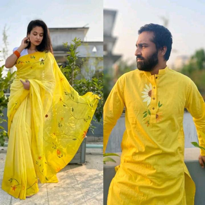 New Hand Print Half Silk Saree And Dhupian Panjabi For Combo | Daraz.com.bd
