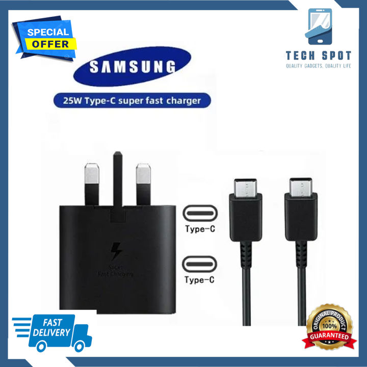 Original Samsung Super fast charger 25W PD Adapter Type C Charging Cables UK Adapter 3pin USB C ...