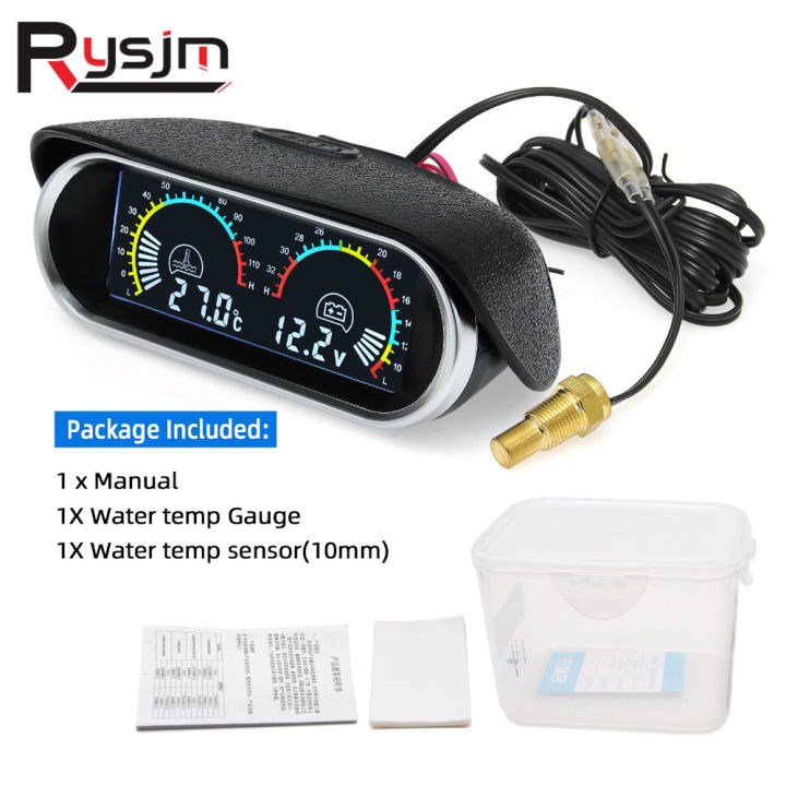 【New-store】 HD 12V/24V Car 2 IN 1 LCD Gauge Voltmeter+Water Temperature ...