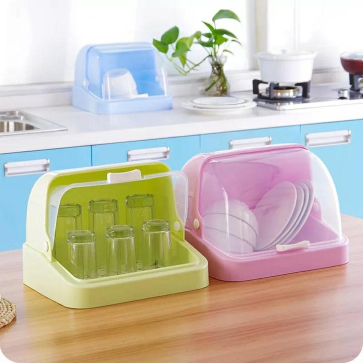 Plastic Kitchen Drain Dish Rack With Lid Tableware Cutlery Storage Box ...