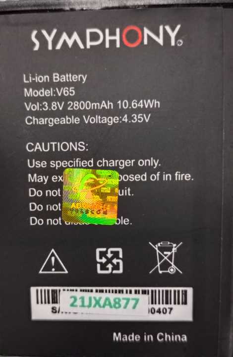 SYMPHONY V65 Battery | Daraz.com.bd