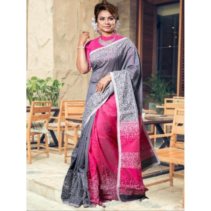 afsan Print Half Silk Saree For Woman | Daraz.com.bd