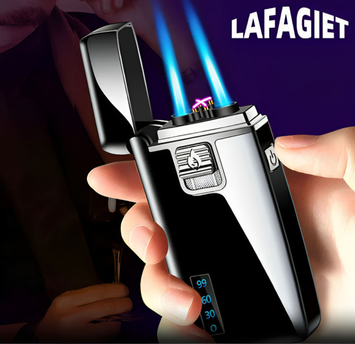 Gas Electronic Windproof Metal USB Lighter Torch Turbo Double Jet Flame ...
