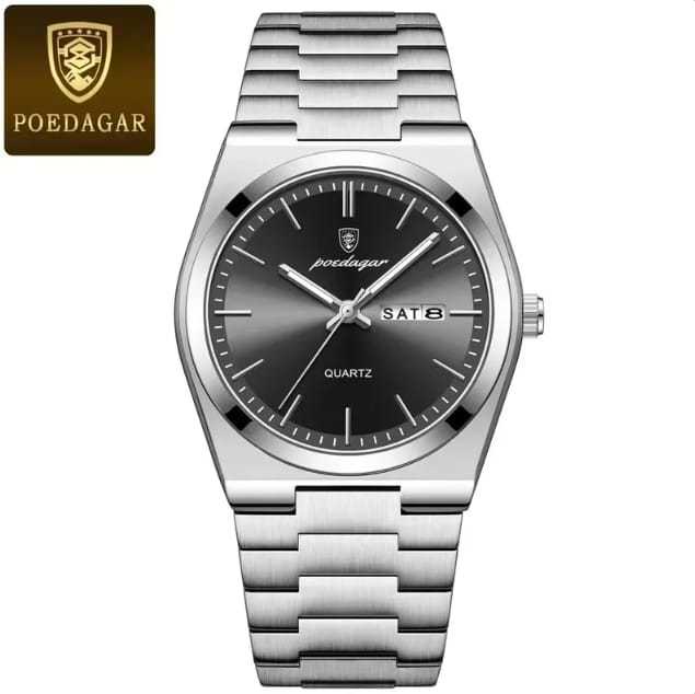 POEDAGAR 630 Business Waterproof Luminous Stainless Steel Square Quartz ...