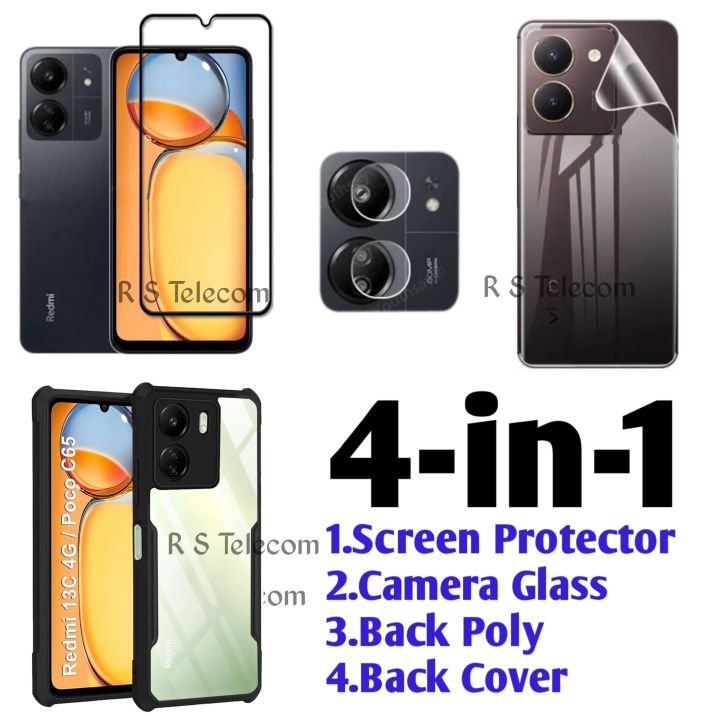 4-in-1 Combo Pack For Redmi 13C 4G Screen Protector 13D Glass +Camera ...