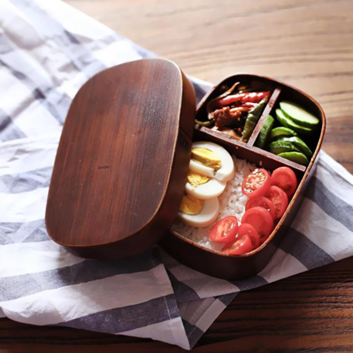 Japanese Style Lunch Box Wooden Bento Boxes Sushi Snack Picnic Camping ...