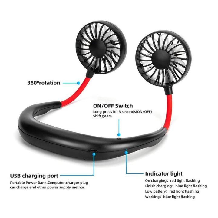 Wearable Travel & Sports Portable Fan Mini Hand Free Neck USB 360 ...
