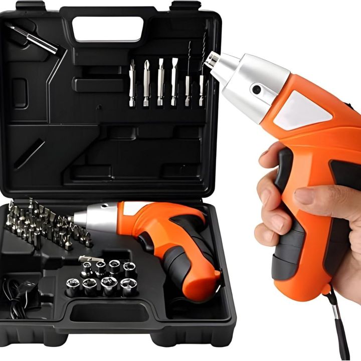 45 in 1 Cordless Electric Screwdriver with Bits Holder with LED Light ...