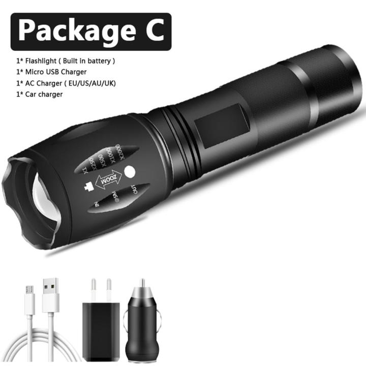 USB Rechargeable LED Tactical Adventure Torch CREE XM-L2 T6 Zoom USB ...