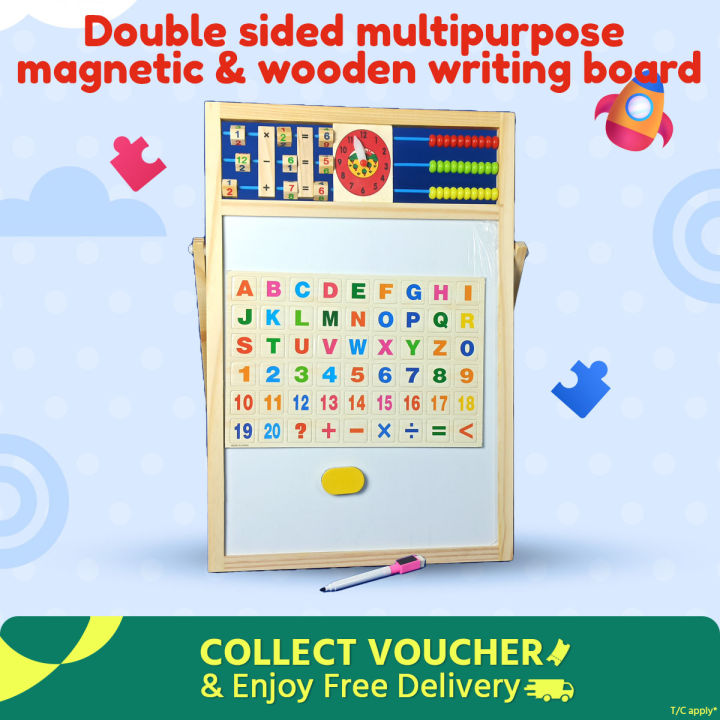 Double Sided Educational Multipurpose Magnetic & Wooden Writing Board ...
