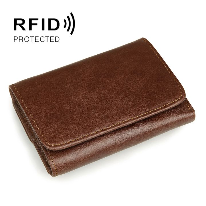 Men Casual Retro RFID Blocking Anti-Scanning Cowhide Leather Short ...