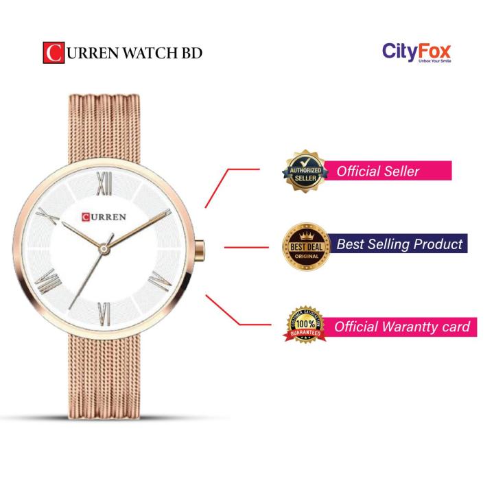 CURREN 9020 Rosegold Mesh Stainless Steel Analog Watch For Women - Rose ...