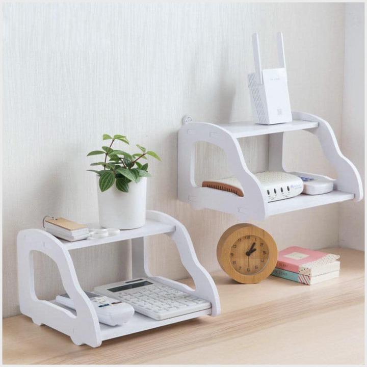 White Wifi Router Stand Double Layer Wall Mounted Shelf Storage Home ...