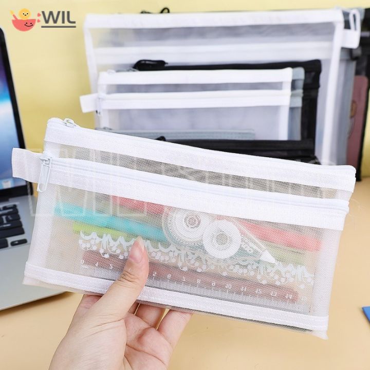 Multifunctional Creative Double Layer Mesh Premium Zipper Pen Storage ...