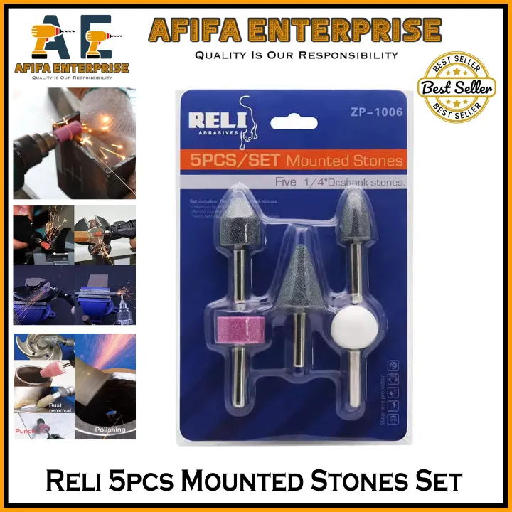 Reli 5pcs Mounted Stones Set 1/4Inch Shank Rotary Tools | Daraz.com.bd