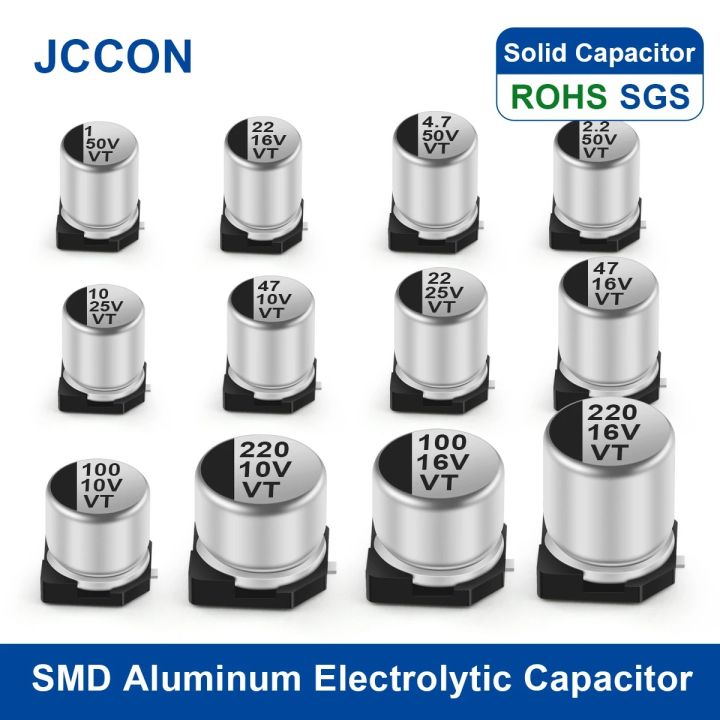 50Pcs JCCON SMD Aluminum Electrolytic Capacitor 6.3V 10V 16V 25V 35V 50V 100V 0.47UF 1UF 10UF ...