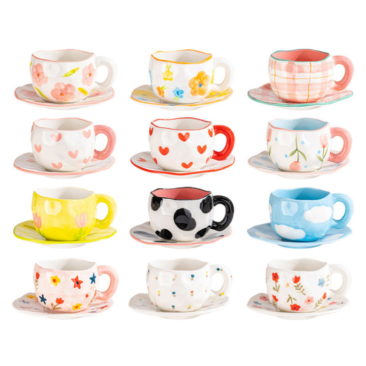 12 styles Creative Cute Ceramic mug Espresso Coffee Cup with Saucer ...