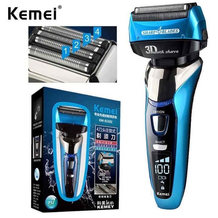 Kemei KM-8150 wet dry 3 speed rechargeable electric shaver for men ...
