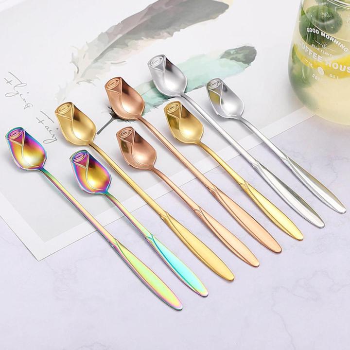 Stainless Steel Ice Cream Flower Long Handle Creative Color Dessert ...