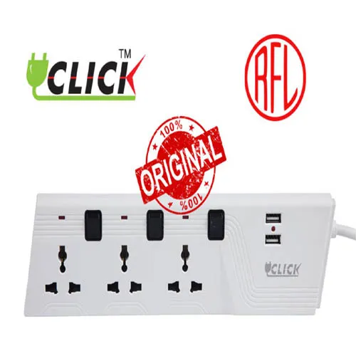 CLICK Super 3 Point 2 USB Multiplug Extension Cord 3skt Port Multi plug ...
