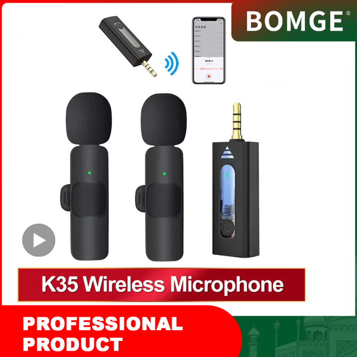 BOMGE K35 Wireless Lavalier Bluetooth Lapel Microphone Mini mic For Phone PC Cell Smartphones ...
