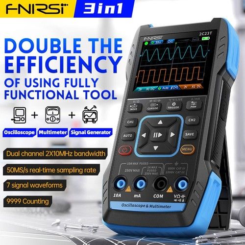 FNIRSI 2C23T 3 in 1 Digital Oscilloscope Multimeter Signal Generator + P6100 Probe, 2 Channels ...