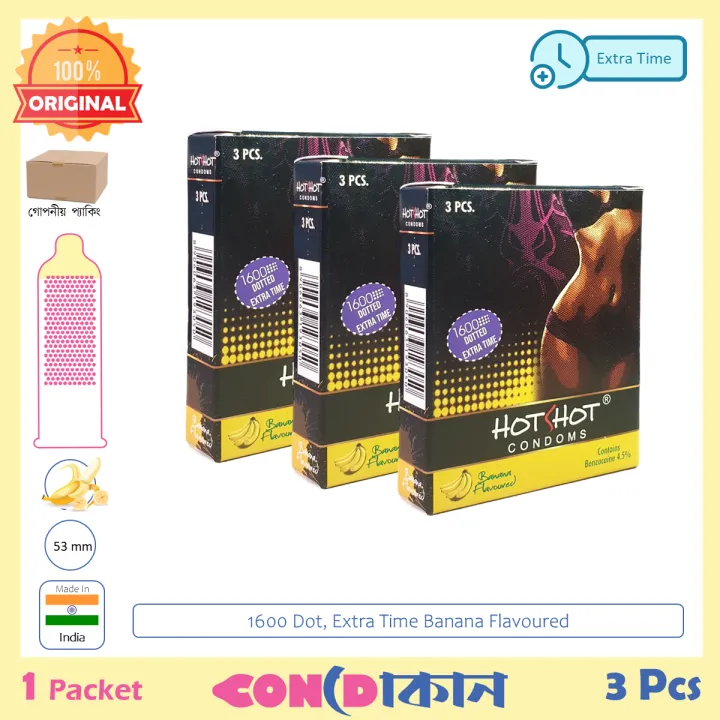HotShot 1600 Dots Extra Time Banana Flavoured Condom 3 Pack (9 Pcs ...