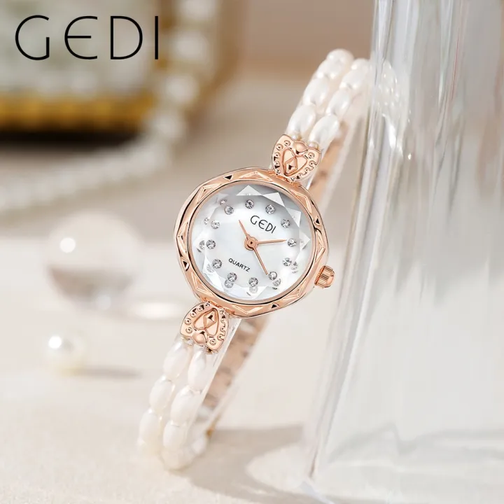 GEDI Luxury Women's Watches Waterproof Rhinestone Pearl Quartz Bracelet ...