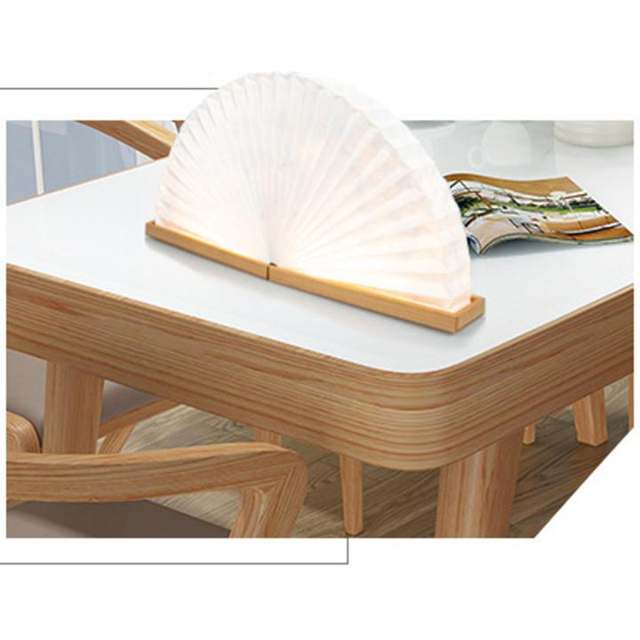 Migeet Folding Fan Shape Table Lamp Wood Paper Sector Light Novelty ...