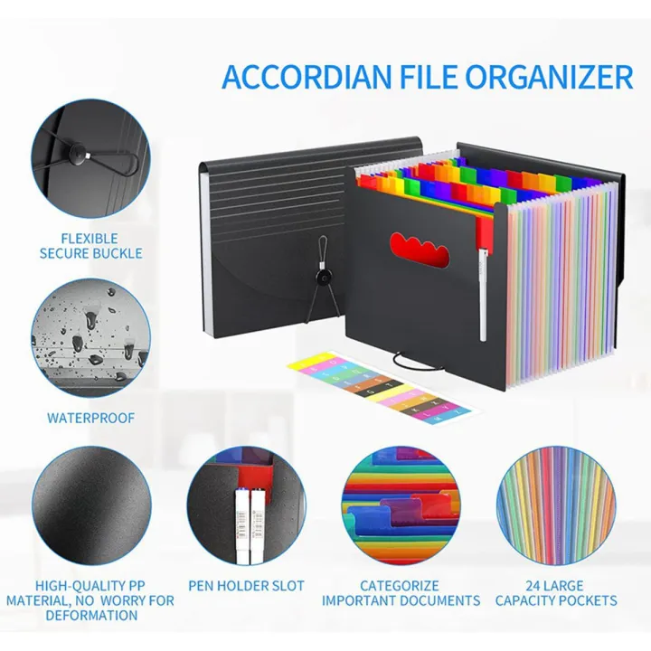 Accordian File Organizer Expandable File Folder Portable Accordian Folder Letter Size For Paper