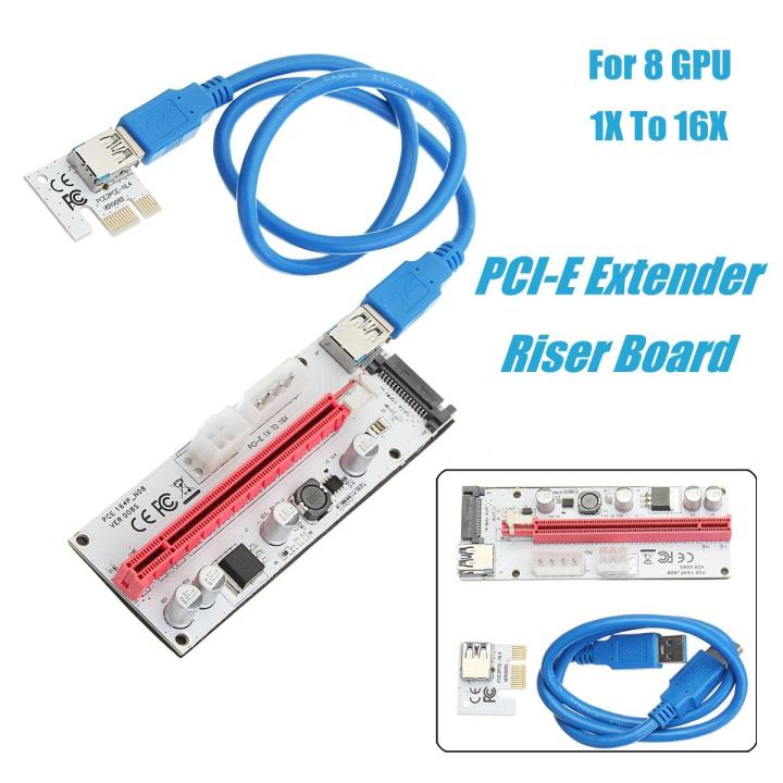 BTC ETH Pcie PCI-E 1x To 16x Extender Riser Card 6 PIN Adapter USB 3.0 ...