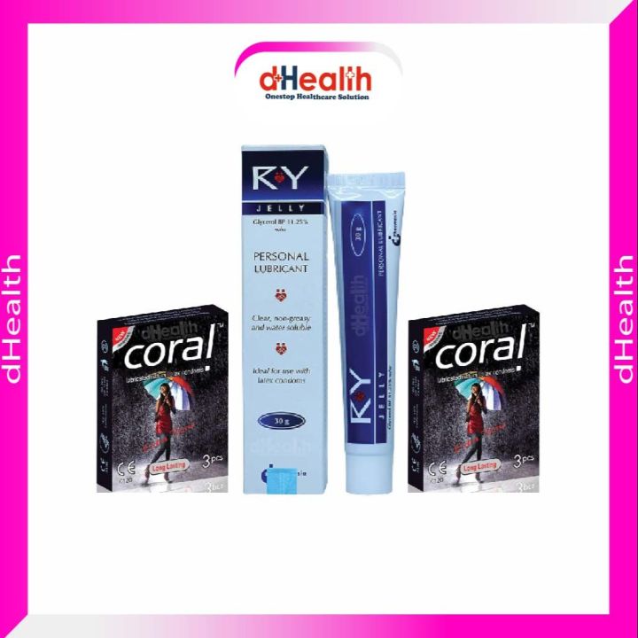 RY Jelly Personal Lubricant 30gm 1 Pc & Coral Extra Time condom 2 Pack ...