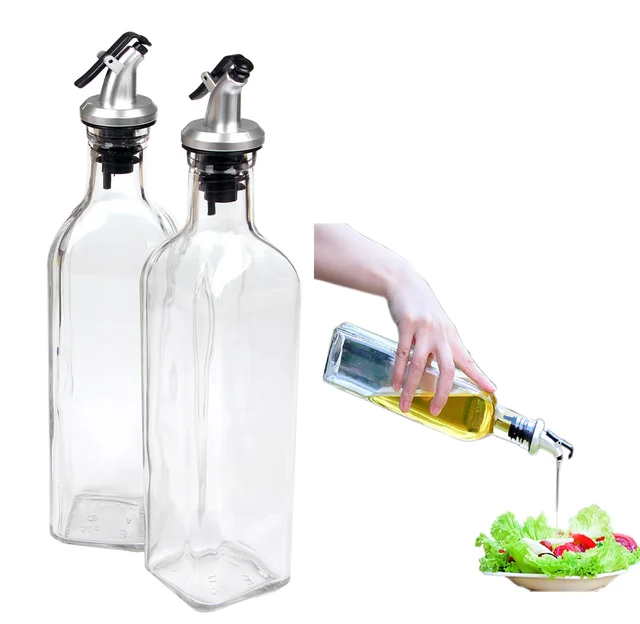 500ml Glass Oil Dispenser Bottle for Kitchen Stainless Steel Leak-Proof ...