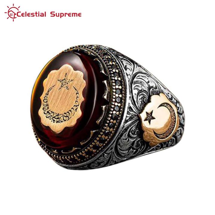 【Online】 Finger Ring Handmade Retro Red Stone Men Turkish Signet Ring ...