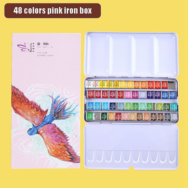 12/24/48 Colors Pigment Solid Watercolor Paints Set with iron box ...