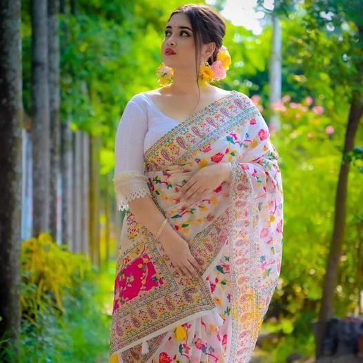 Half Silk Sharee White Colour | Daraz.com.bd