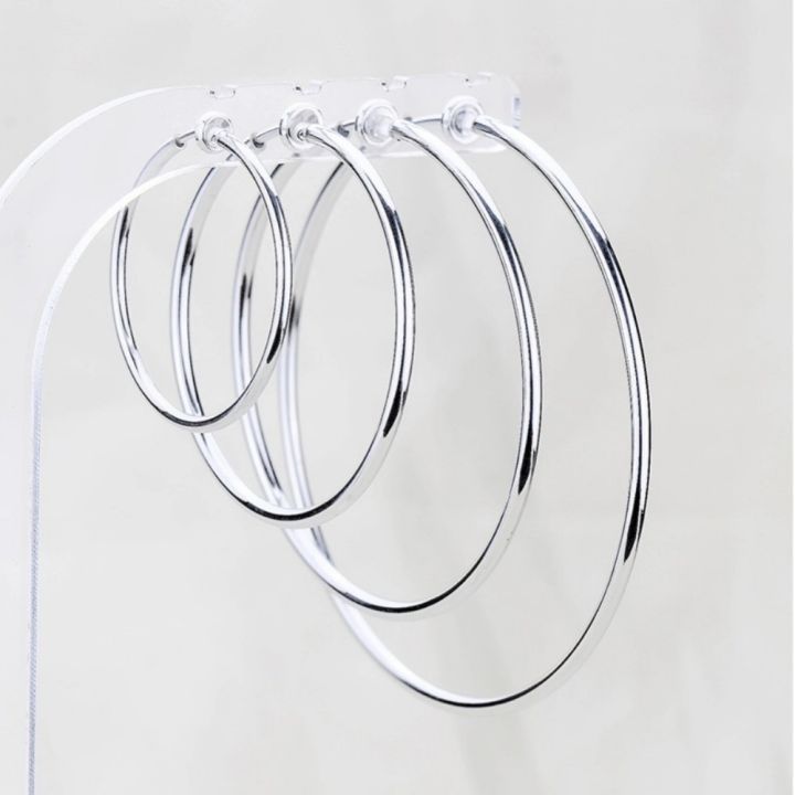 Clip On Big Hoop Earrings Stainless Steel Spring-loaded Clip On ...