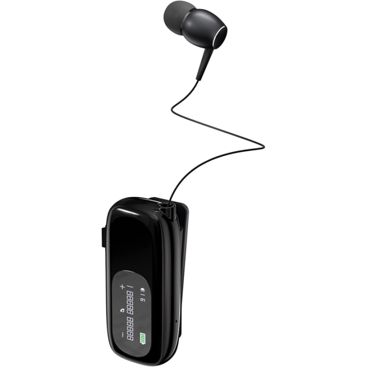 Bluetooth Headset Noise Cancelling Mic Clip Retractable Cable Connects ...