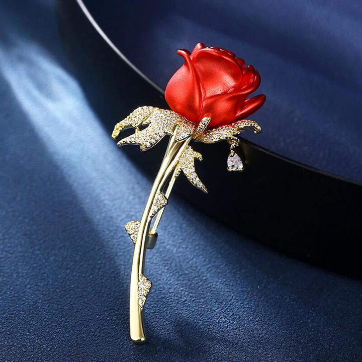 Trendy Fashionable Red Rose Brooches for Women Simple Fashion Design ...