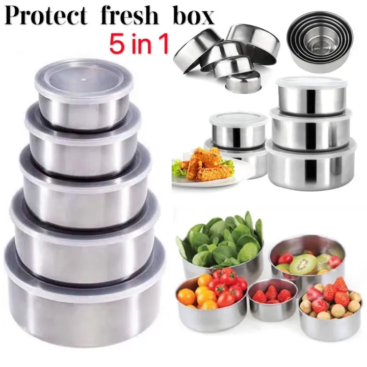 Stainless Steel Food Box 5 Pieces With Food Grade Plastic Cover ...