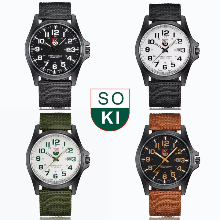 SOKI Mens Fashion Nylon Belt Watch Casual Sport Japan Movement Quartz ...