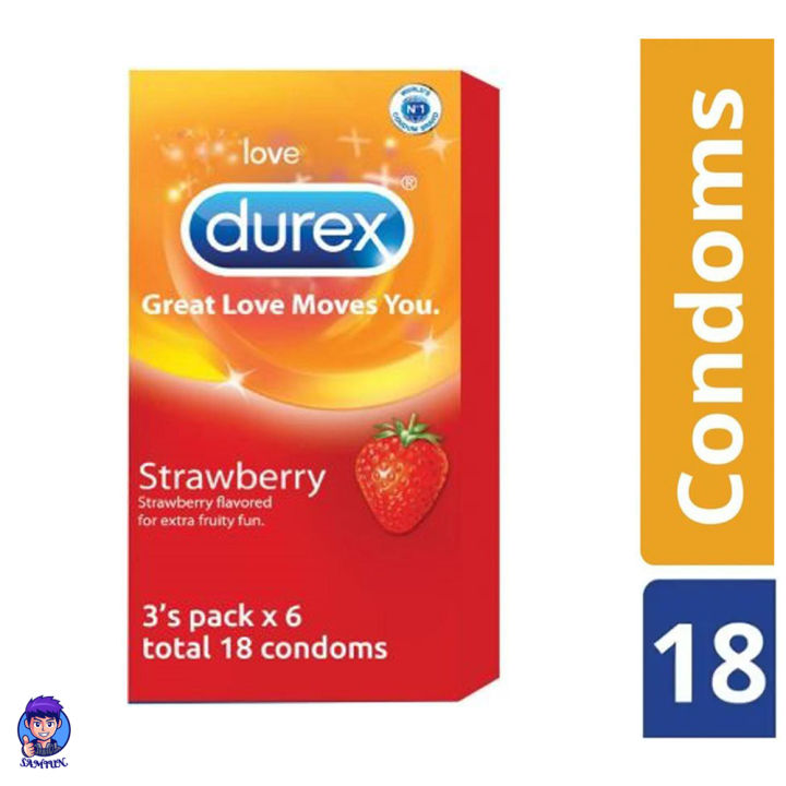 Durex Strawberry Condoms 6 Packets Total 18 Pcs | Daraz.com.bd
