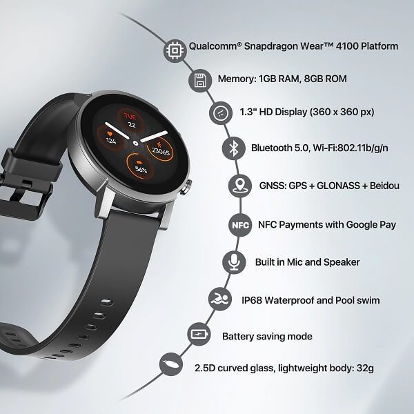 Mobvoi TicWatch E3 Android Wear OS Smartwatch | Daraz.com.bd