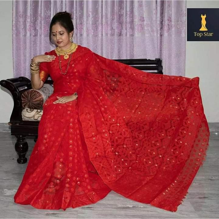 Red Color Traditional Jamdani Saree For Women - Sari | Daraz.com.bd